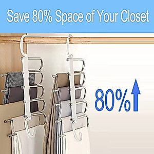[Upgrade] Magic Pants Hangers Space Saving - 2 Pack for Closet Multiple Layers Multifunctional Uses Rack Organizer for Trousers Scarves Slack (White, 2 Pack)