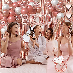 Bachelorette Party Decorations Bridal Shower Decorations - Rose Gold White Balloons, BRIDE Balloons, Curtains, Bachelorette Veil,Love Diamond Ring Champagne Balloons For Wedding Party Decorations