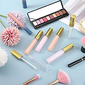 Patelai 40 Pieces Empty Lip Gloss Tubes Containers Clear Lip Balm Bottle with Rubber Stopper and 2 Pieces Funnels for Women DIY Makeup Lip Samples(10 ml,Gold, Rose Gold, Black, Silver)