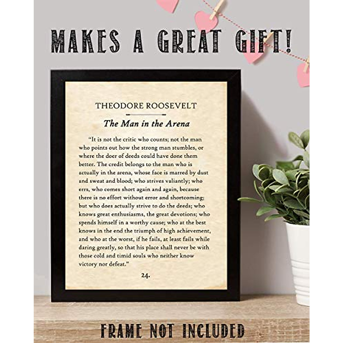 The Man In The Arena by Theodore Roosevelt - 11x14 Unframed Typography Book Page Print - Great Inspirational Gift and Men's Wall Decor for History Buffs