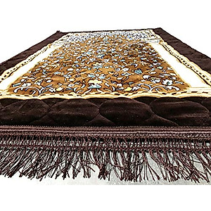 Eid Gift Premium Luxury Ultra-Soft Prayer Rug Seccade Sajjada Soft for Knees Ankles Prayer Carpet Mat with Non-Slip underlayment Free Bag + Free Prayer Beads Tasbih Rug Size 47"x31" (Brown)