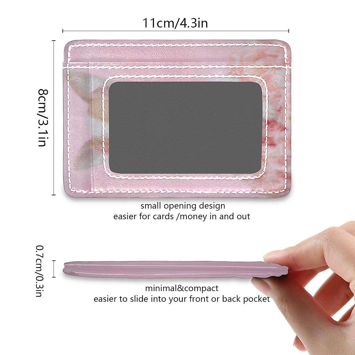 Linomo Thin leather Card Holder and Money Clip Cute Chihuahua Dog Pink Rose Wallet RFID Blocking for Men & Women