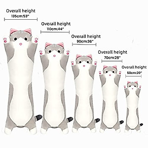 Cute SEENEEY Cat Pillow: Soft 50cm Cartoon Stuffed Animal Toy for Kids & Girls (Long Grey Cat)