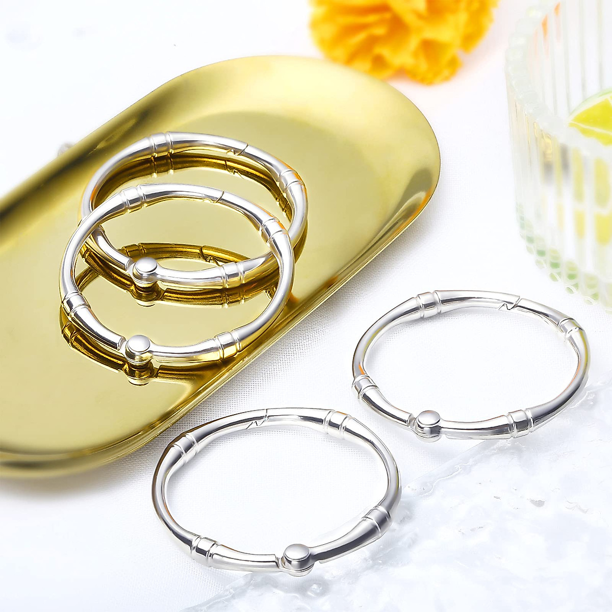 Karenhi 12 Pieces Shower Curtain Ring Metal Circular Rust Resistant Shower Curtain Hook Easy to Open and Close Round Shower Curtain Hook for Bathroom Decoration (Silver, Rustic Style)