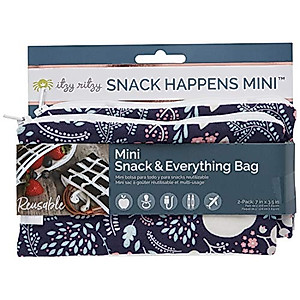 Itzy Ritzy Reusable Mini Snack Bags – 2-Pack of 3.5” x 7” BPA-Free Snack Bags are Food Safe & Washable for Storing Snacks, Pacifiers and Makeup in a Diaper Bag, Purse or Travel Bag, Fox Hollow