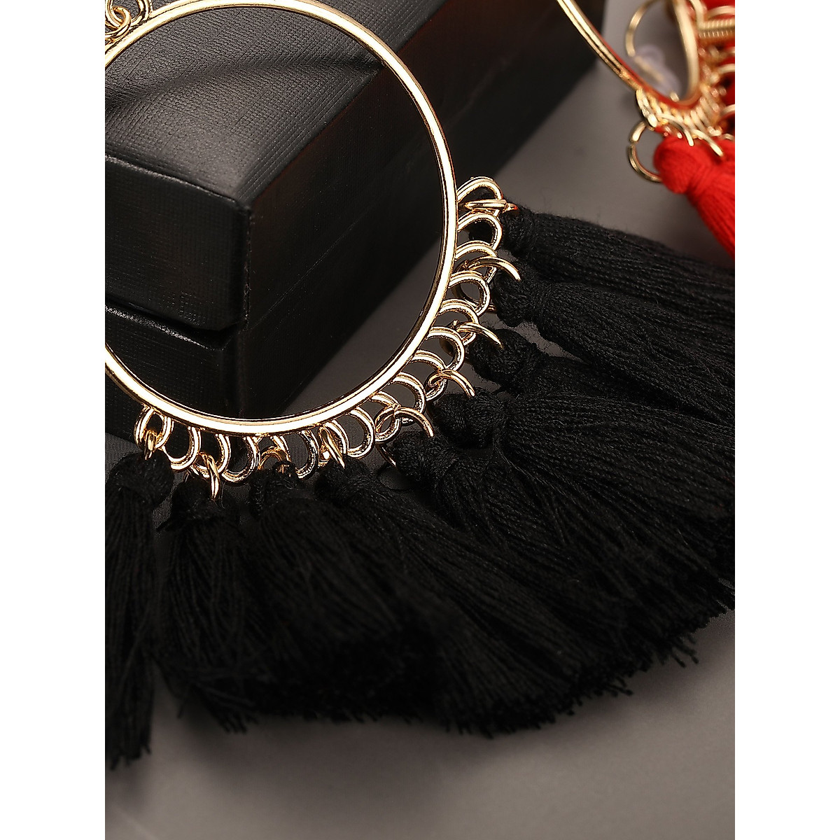 Gejoy Tassel Hoop Earrings Fan-shaped Drop Earrings Dangle Eardrop for Women Party Bohemia Dress Accessory, 3 Pairs