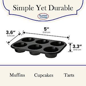Alpine Cuisine Muffin Pan Big 6 Cup 12.5-Inch - Nonstick Carbon Steel Pan - Black Easy Release, Leak-Proof & Heavy Duty Big Muffin Pan - Easy to Clean Cupcake Pan - Dishwasher Safe Jumbo Muffin Pan