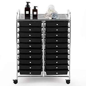 Giantex 20 Drawer Rolling Storage Cart Tools Scrapbook Paper Office School Organizer (25 x 15 x 35 Inch, Black)
