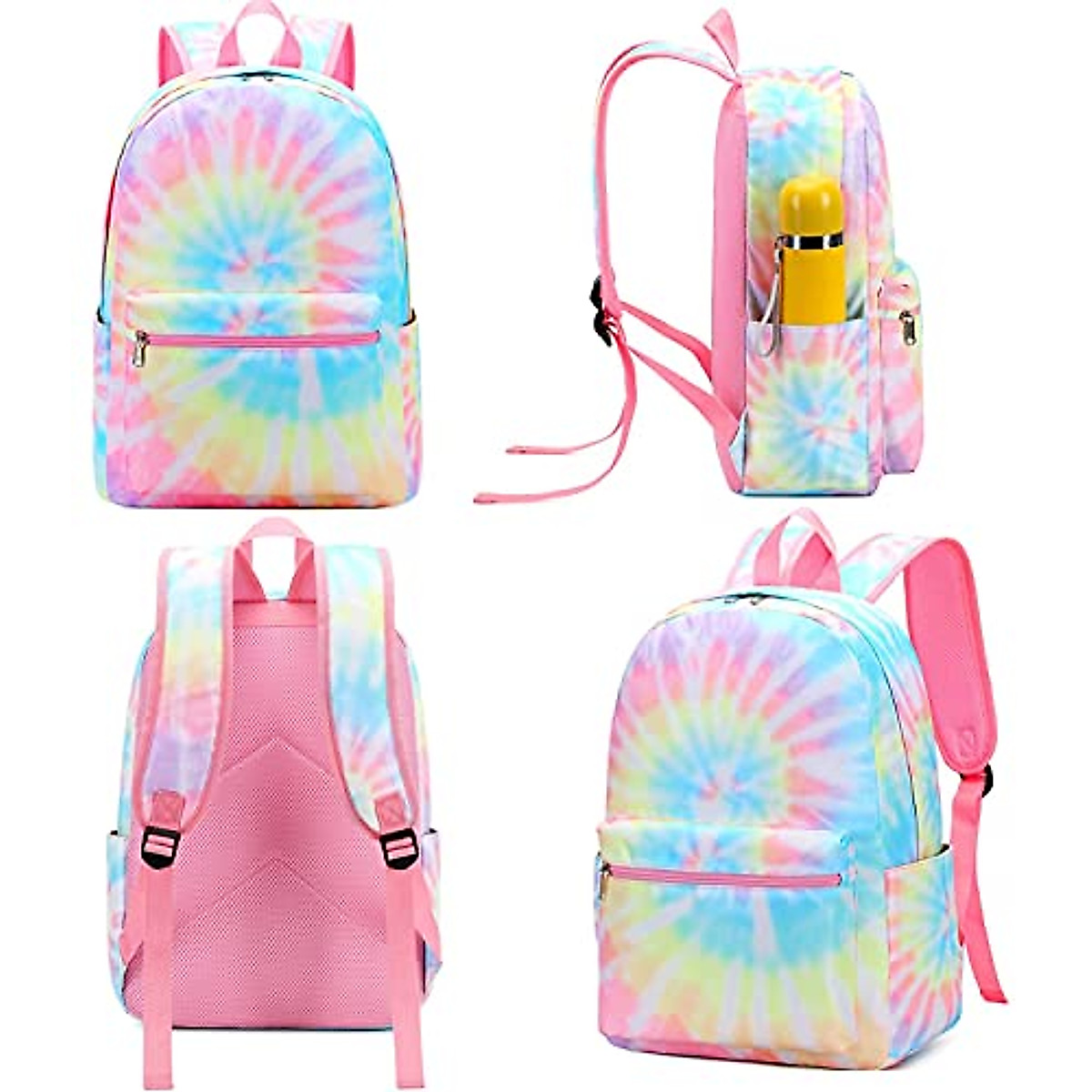 Bluboon School Backpack for Girls Teens Bookbag Set Laptop Backpack Lunch Box with Pencil Bag (Tie dye Pink)