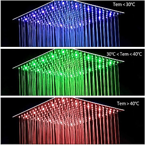 Suguword 16 Inch LED Rain Shower Head Ultra Thin Stainless Steel Rainfall High Flow Shower Head Fixed Wall Mount