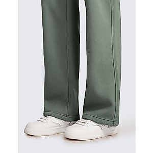 CRZ YOGA Cotton Fleece Lined Sweatpants Women 30" Straight Leg Casual Lounge Sweat Pants for Women Grey Sage Small