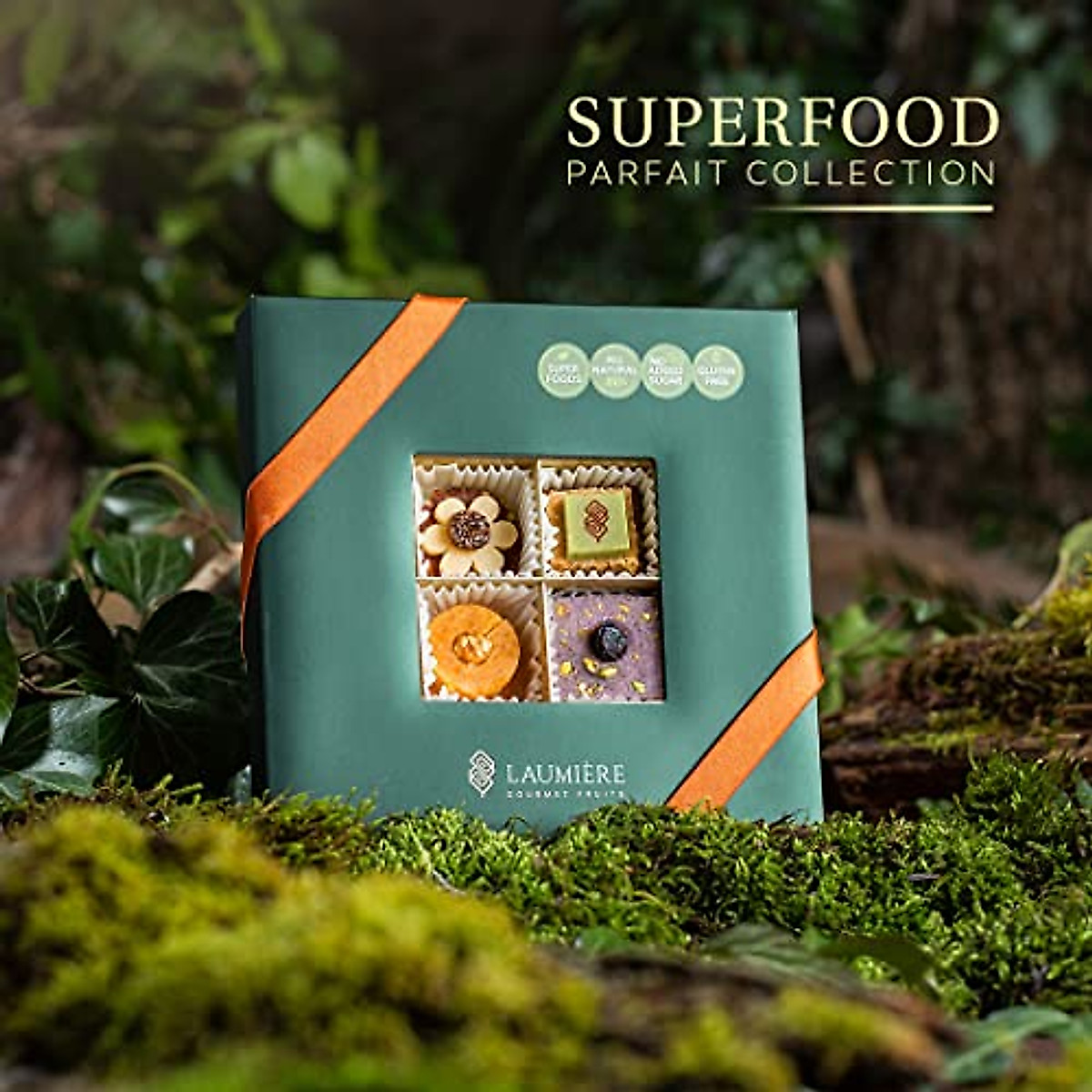 Laumière Gourmet Fruits - Superfood Parfait Collection - Square (16 Pcs) - Healthy Gift Basket - Dried Fruit Gift Basket - No Added Sugar - Gluten Free - Vegan Gift Basket - Dried Fruit and Nuts