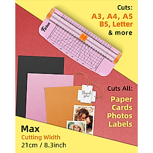 Firbon Pink A5 Paper Cutter, Straight Small Paper Trimmer with Side Ruler for Scrapbooking Craft, Paper, Coupon, Label, Cardstock