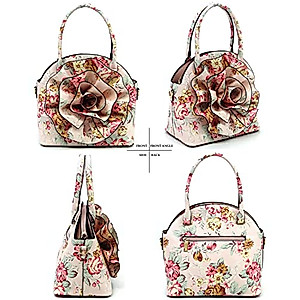 3D Flower Women Handbag and Matching Wallet Set Floral Printed Top Handle Purse 2PCS Set (Fl-Blush Pink)