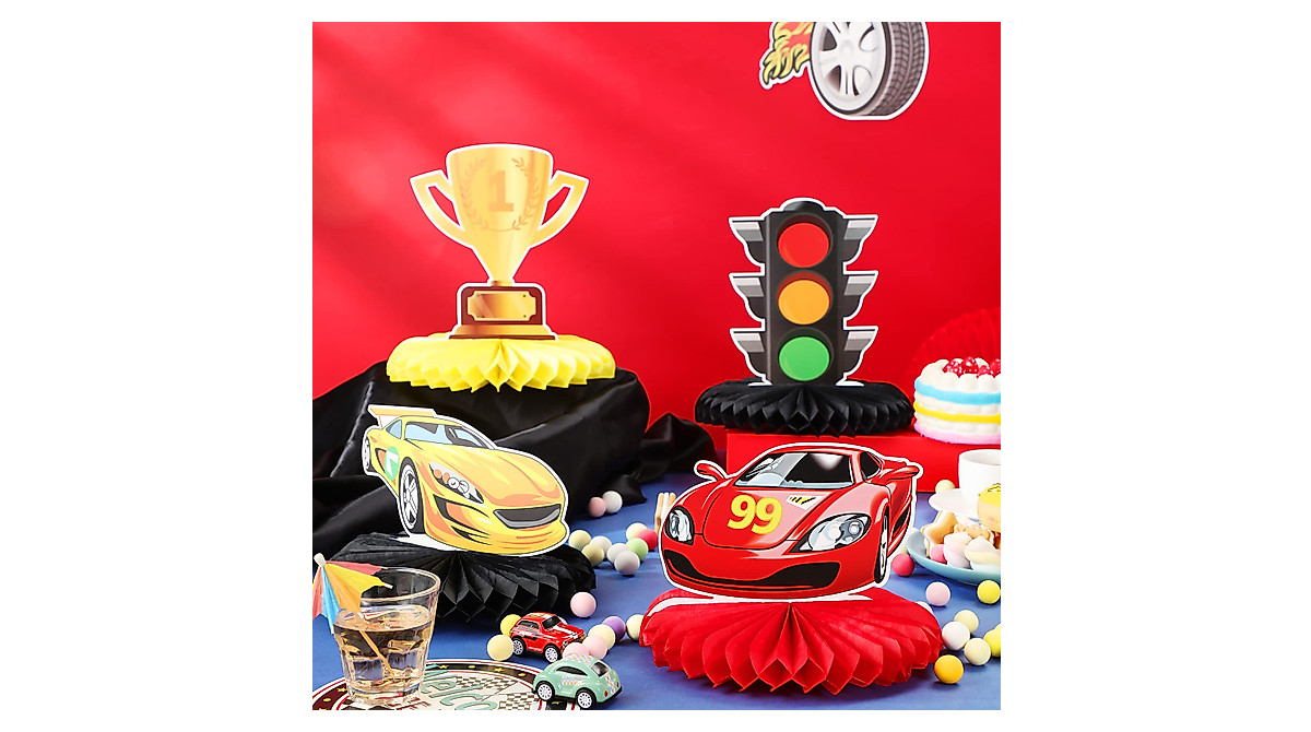 9 Pieces Race Car Party Decorations Race Car Honeycomb Centerpieces ...