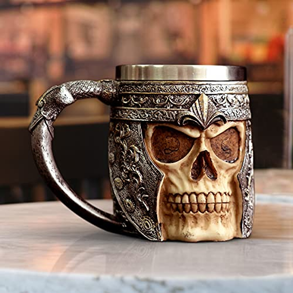 CHICVITA Viking Stainless Steel Skull Coffee Mug Viking Skull Beer Mugs Gift for Men Father's Day Gifts