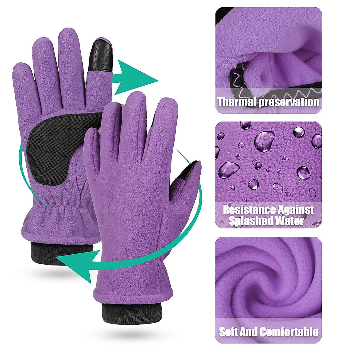OZERO Winter Waterproof Gloves for Men: Women Gloves for Running Touchscreen - XS Size & Purple
