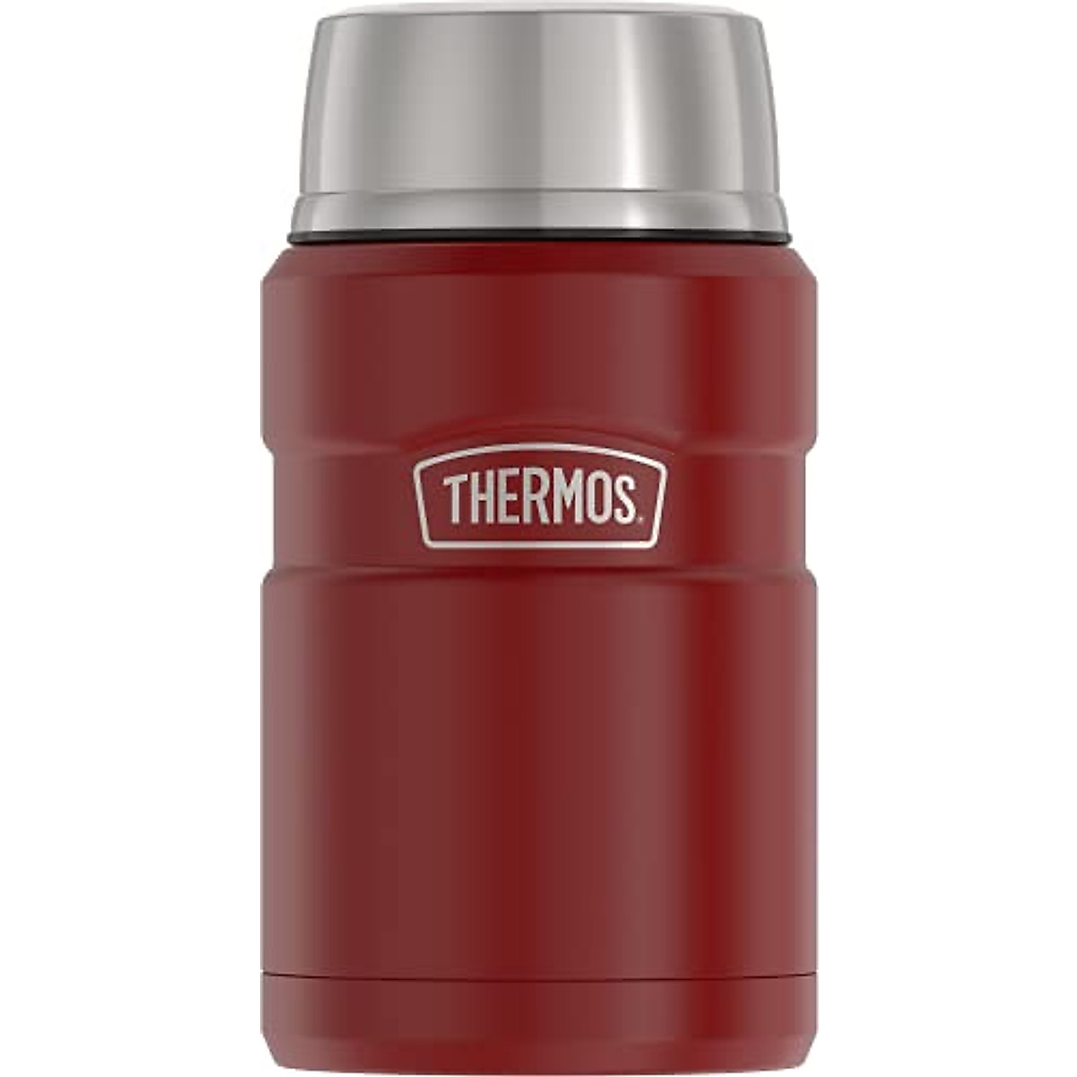 THERMOS Stainless King Vacuum-Insulated Food Jars with Spoon, 24 Ounce, Rustic Red and 16 Ounce, Midnight Blue