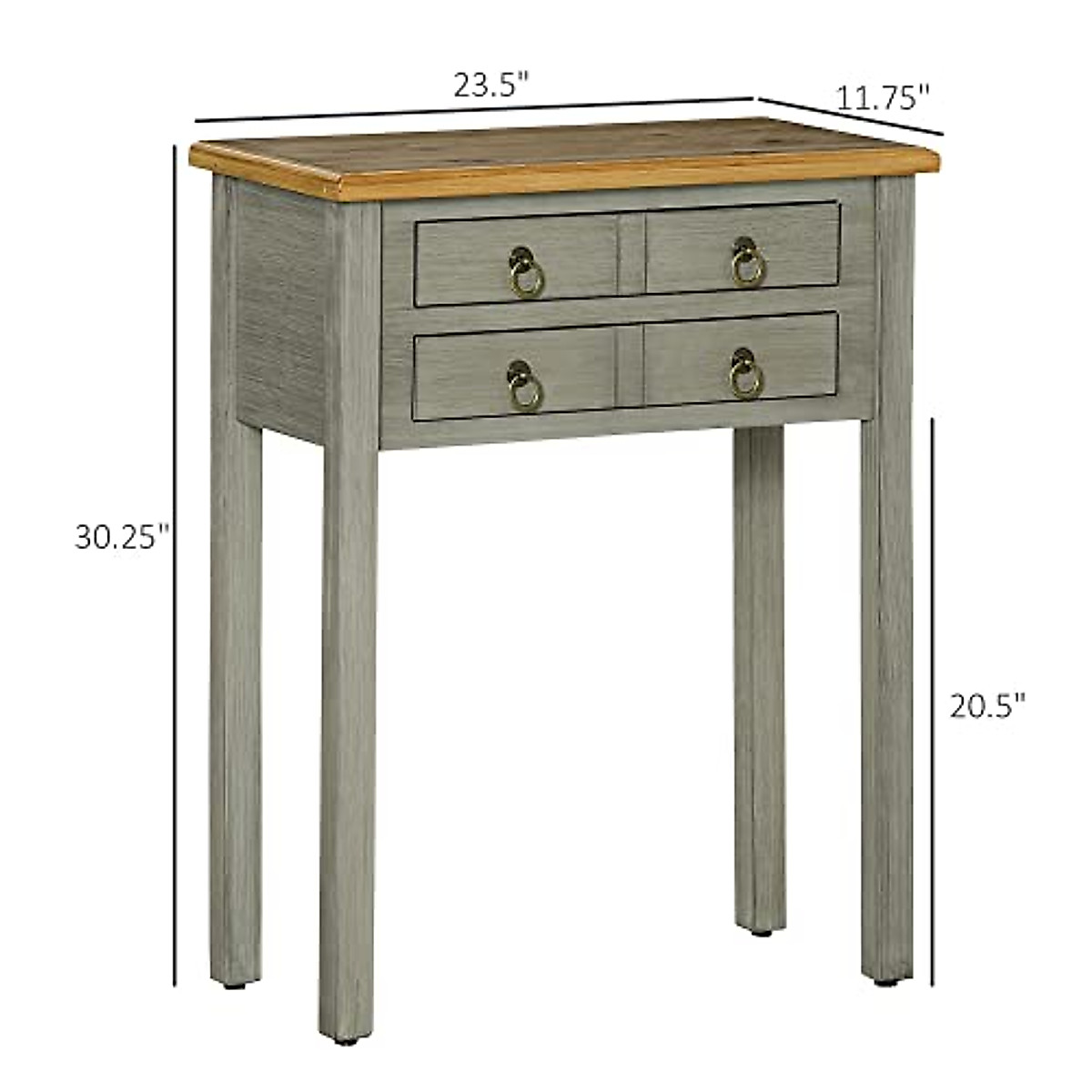 HOMCOM Vintage Console Table Retro Entryway Table with 2 Drawers for Living Room and Hallway - Grey