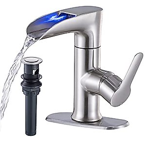 VXV LED Bathroom Sink Faucet, Single Handle Brushed Nickel Bathroom Faucets, Faucet for Bathroom Sink with Pop Up Drain and Deck Plate,1or 3 Hole