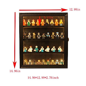 LIZIPAI Display Case for Figures,,Display Case with Shelves ,Minifigure Display Case Comes with Small Pellet Base Plate，Colour Changing Lights，Lockable Removable Shelves Black