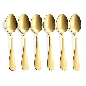 GoGeiLi Matte Gold Dessert Spoon Set, 6.8-inch Stainless Steel Satin Finish Gold Teaspoon, Coffee Espresso Spoon Set of 6, Dishwasher Safe