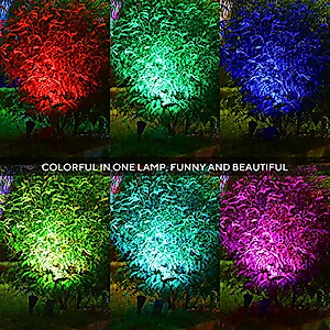 MGKZ Solar Spot Lights Outdoor, Multi-Color Waterproof Solar Landscape Lighting RGB Spotlights Solar Outdoor Lights Halloween Christmas Decoration Lights for Garden Backyard Pool Flag, 2 Pack