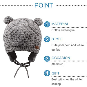 BAVST Baby Beanie Hat for Winter with Earfalp Cute Bear Kids Toddler Girls Boys Warm Knit Cap 0-2Years(Grey, S)