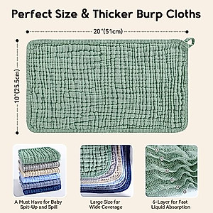 Unnivoll Muslin Burp Cloths for Baby 100% Cotton Burping Cloths for Boys Girls Large 20''X10'' Extra Soft and Absorbent 12 Pack - Multicolor