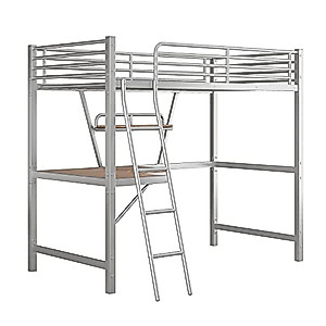 Anwickmak Twin Size Loft Bed with Desk and Shelf, Metal Loft Bed Frame, Loft Bed with Ladders and Safety Guard Rails for Boys,Girls, Teens, Adults