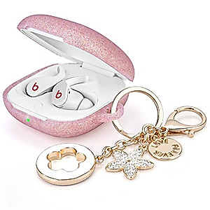 VISOOM Bling Beats Fit Pro Case Cover, Silicone Beats Pro Case Cover for Women with Glitter Keychain for Beat Fit Pro Case Cute Beats Fit Pro Case Protector Case Beats Fit Pro (Rose Gold)