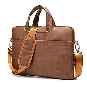 Kinmac 360° Protective Waterproof PU Leather Laptop Shoulder Messenger Sleeve Briefcase case Bag (13 inch-14 inch, Coffee PU)