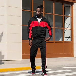 LBL Leading the Better Life Men's Casual Tracksuits Long Sleeve Jogging Suits Sweatsuit Sets Track Jackets and Pants 2 Piece Outfit Black 2XL