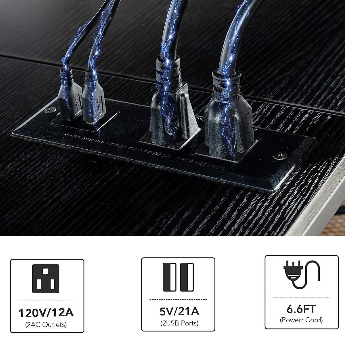 Clikuutory Modern Black 63 inch Metal TV Stand with LED Lights and Power Outlets for 40 50 55 60 65 70 Inch TVs, 3 Tier Television Stands with Entertainment Center and Storage for Living Room, Bedroom