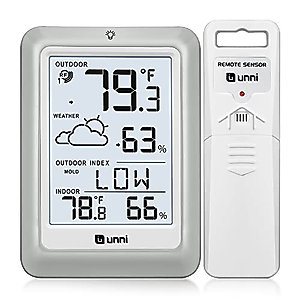 Indoor Outdoor Thermometer Hygrometer Wireless Weather Station, Temperature Humidity Monitor Battery Powered Inside Outside Thermometer with 330ft Range Remote Sensor and Backlight Display