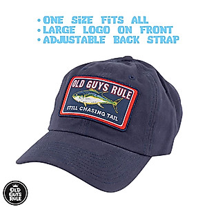 OLD GUYS RULE Men's Baseball Cap, Still Chasing Tail - Gift for Dad, Grandpa, Husband, Father's Day, Birthday, Holiday - Funny Novelty Hat for Fishermen, Outdoorsmen, Fishing Season, Summer (Navy)