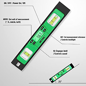 Digital Torpedo Level -10 Inch IP54 Digital Magnetized Level Protected Electronic Bubble Inclinometer/Angle Finder/LED Display & V-Groove Base (10 Inch, Green)
