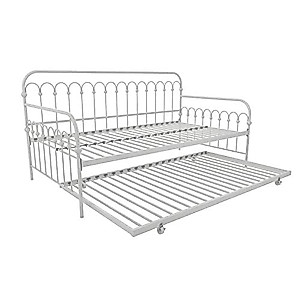 Novogratz Bright Pop Twin Metal Daybed and Trundle, Stylish & Multifunctional, Built-in Casters, White