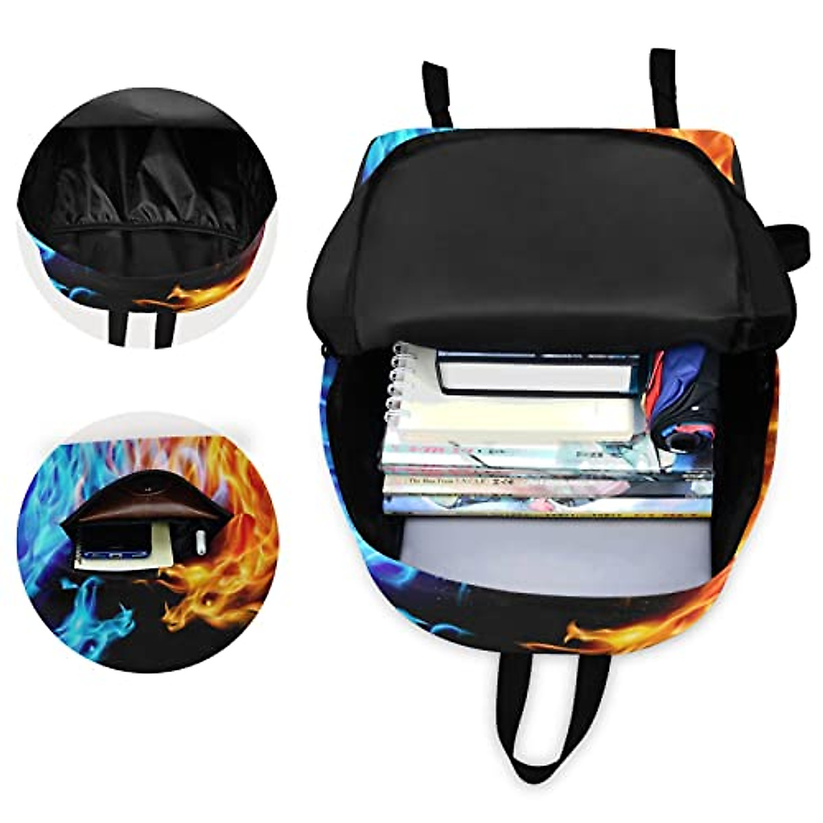 Blue and Red Fiery Dragons Backpack, Travel Rucksack Lightweight School Bookbag Daypack for Adults Teen Students Boys Girls One Size