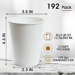 PANSUN Selected [192 Count] Coffee Cups, 12 oz Disposable Coffee Cups, Hot/Cold Beverage Drinking Cup for Party, Picnic, Travel, and Events -Thickened Paper Cups Leakage Prevention