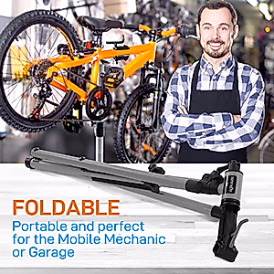 SereneLife Home Mechanic Bicycle Repair Stand - Height Adjustable, 360° Clamp Rotation w/Upgraded Collar & Leg Supports, Holds Up to 80 lbs, Mountain Bike Holder Cleaning or Maintenance Tool Kit