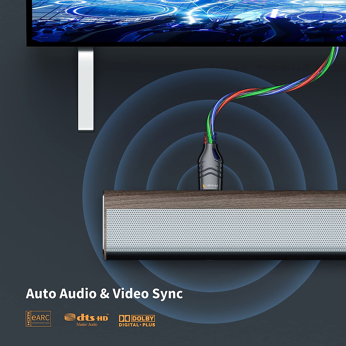 ProtoArc 8K RGB HDMI Cable 6.56ft, 48Gbps High Speed HDMI 2.1 Cable for Gaming Braided HDMI Cord with LED Light, 8K 60Hz HDR, 1080p, 3D, eARC Compatible with Monitor PS5 PS4 Xbox HDTV