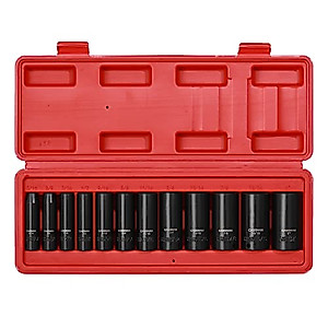 CASOMAN 12 Pieces 3/8-Inch Drive Impact Socket Set, 6-Point, SAE, Deep, CR-V, 5/16" to 1", Heavy Duty Blow Molded Storage Case