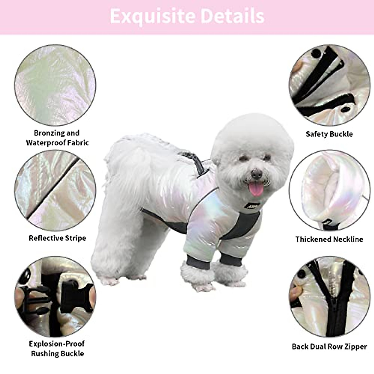 AIITLE Padded Vest Dog Coat - Warm Zip Up Dog Vest Fleece Jacket - Winter Water Wind Resistant Small Dog Sweater - Dog Clothes for Small Dogs for Everyday Use White S