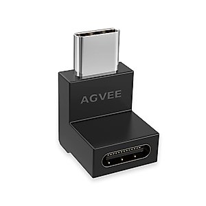 AGVEE 4 Pack Front Angle 90 Degree USB-C Male to USB-C Right Angled Female Adapter (Type-C 3.2 Gen 2) Converter Video Type-C 10G Data Extension Coupler Converter Connector, Black