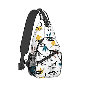 Luirioe Dinosaur White Sling Bag Crossbody Backpack Hiking Travel Daypack Chest Bag Lightweight Shoulder Bag For Women Men