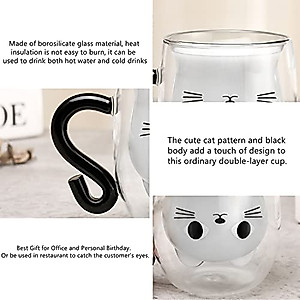 Phitihui Cat Mugs, Double Wall Glass Cute Coffee Tea Cup, Graduation Valentines Mothers Day Easter Halloween Christmas Gifts for Women Wife Mum Her Girl Teacher Friend, Birthday Present Idea (Black)