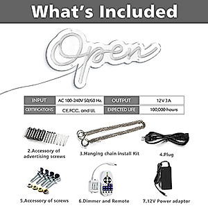 Open Signs for Business, 15"x 7.3" LED Neon Open Sign with Remote ON/OFF Switch Adjustable Brightness Open Neon Signs for Restaurant Bar Salon Stores Hotel Wall Decor Light Open Sign (White)