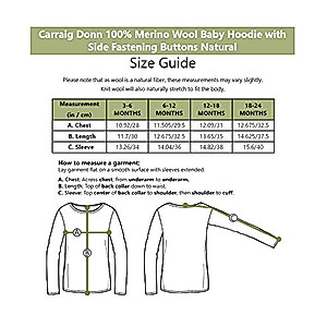 Carraig Donn 100% Merino Wool Baby Hoodie With Side Fastening Buttons Natural 12-18 months