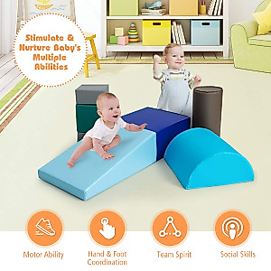 Costzon 6-Piece Kids Crawl and Climb Foam Play Set, Colorful Baby’s Foam Blocks to Crawling, Climbing, Walking, Children’s Educational Software Composite Toy for Toddlers, Preschoolers (Contemporary)